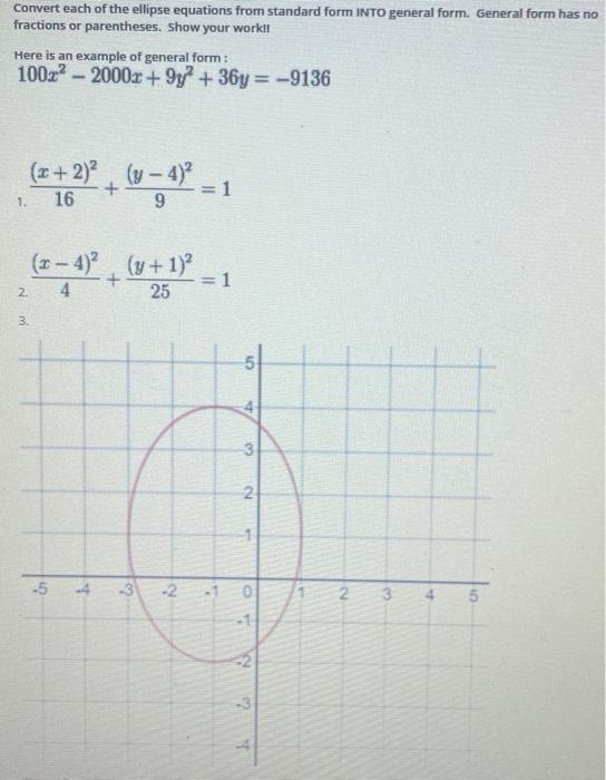 Solved Convert each of the ellipse equations from standard | Chegg.com