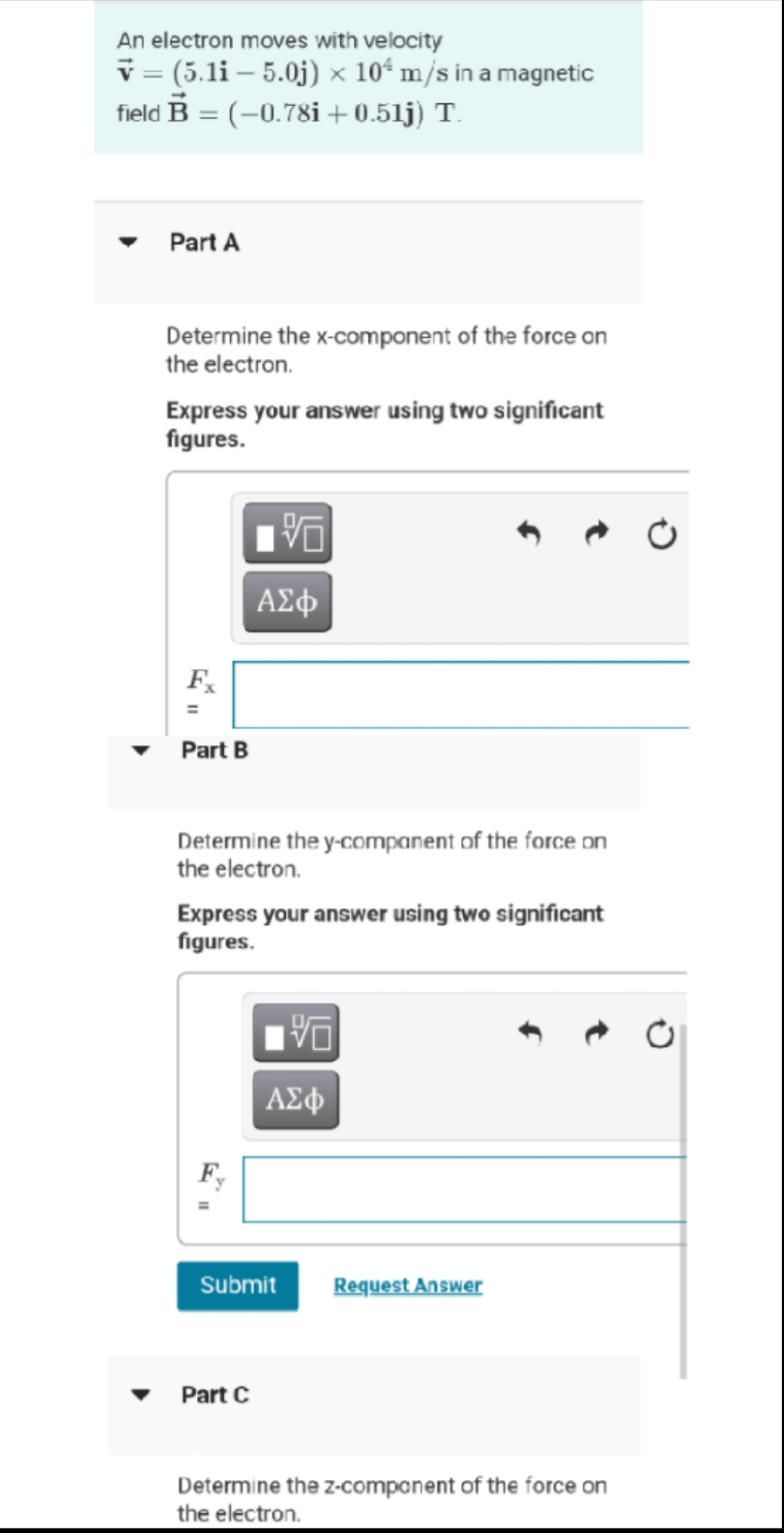 Solved An electron moves with | Chegg.com