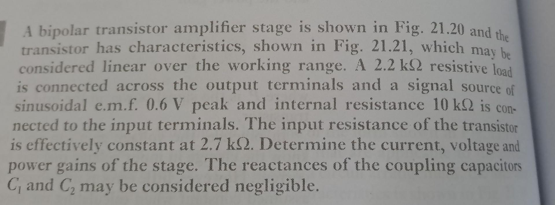 Solved A bipolar transistor amplifier stage is shown in Fig. | Chegg.com