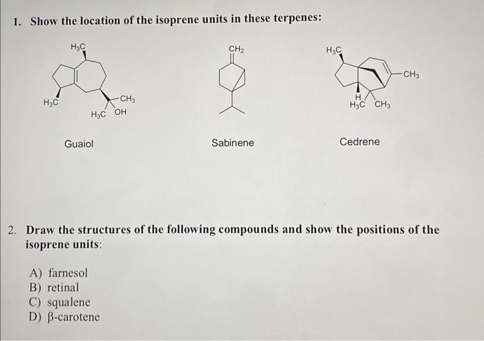 Solved 1. Show the location of the isoprene units in these | Chegg.com
