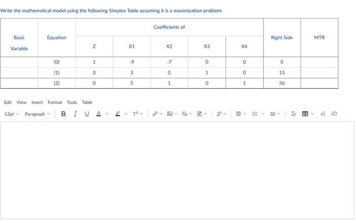 Solved Write the mathematical model using the following | Chegg.com