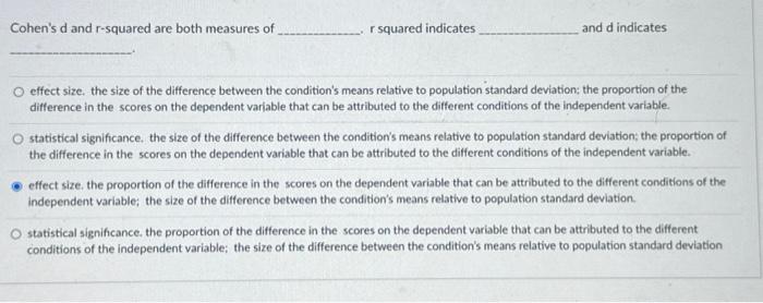 Solved Cohen's d and r-squared are both measures of r | Chegg.com