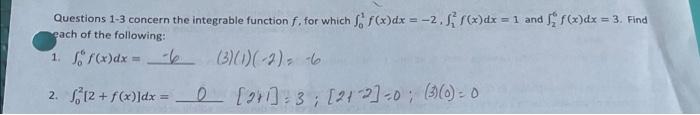 Solved Questions 1-3 concern the integrable function f, for | Chegg.com