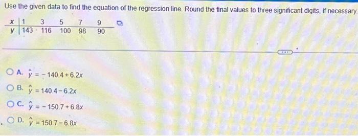 Solved Use the given data to find the equation of the | Chegg.com