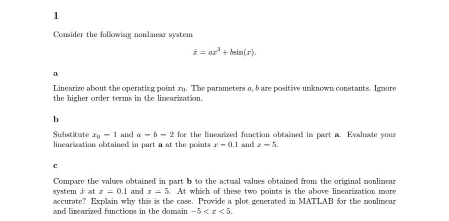 Solved 1Consider the following nonlinear | Chegg.com