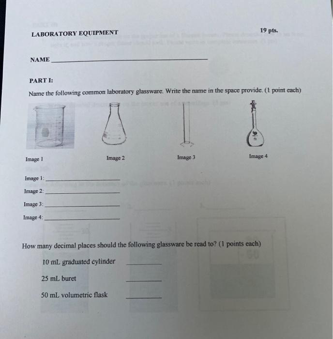 Solved 19 pts. LABORATORY EQUIPMENT NAME PARTI: Name the | Chegg.com