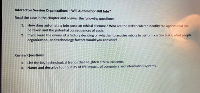 Solved Interactive Session Organizations - Will Automation | Chegg.com