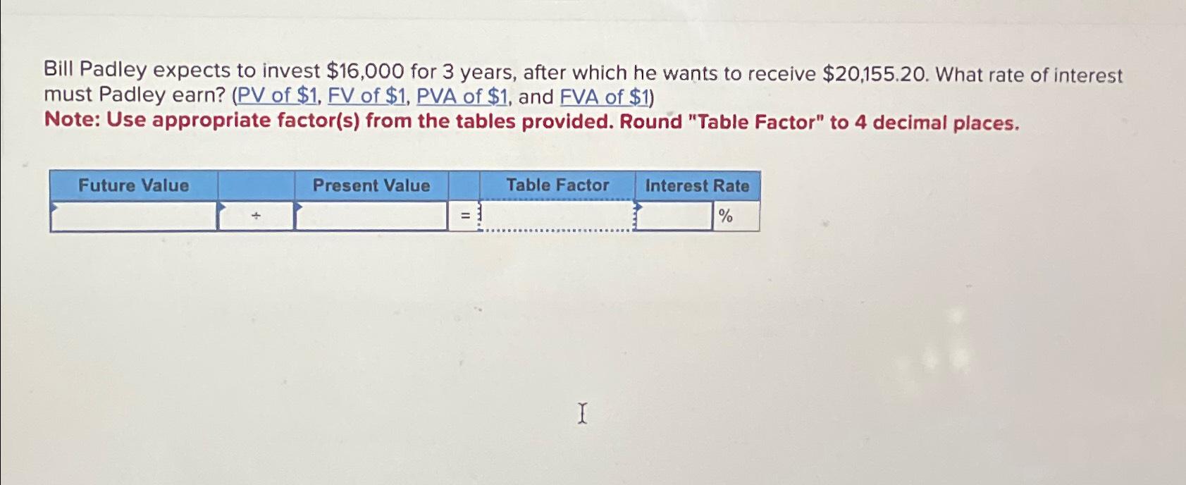 Solved Bill Padley expects to invest $16,000 ﻿for 3 ﻿years, | Chegg.com