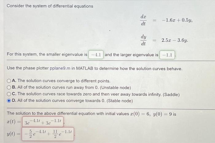 Solved Consider the system of differential equations | Chegg.com