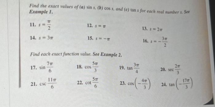 Solved Find the exact values of (a)sins,(b)coss, and (c)tans | Chegg.com