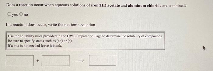 Solved Does a reaction occur when aqueous solutions of | Chegg.com
