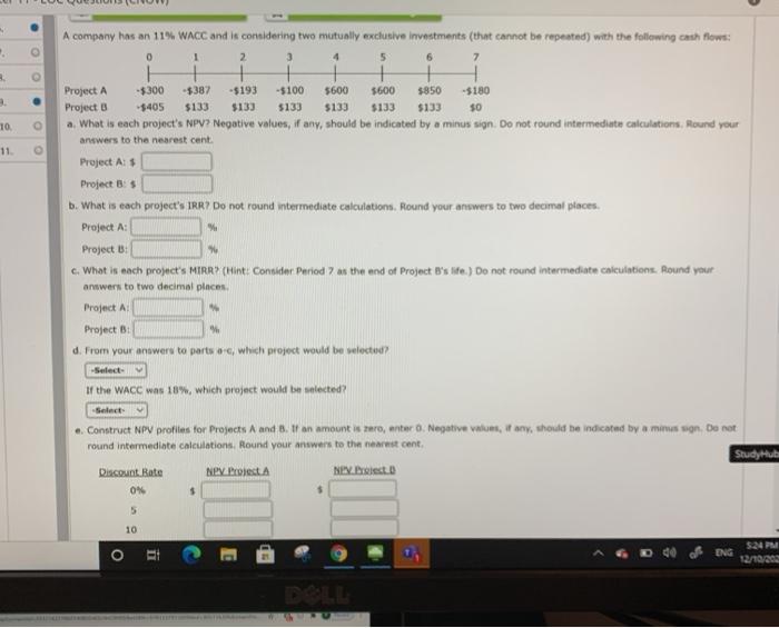 Solved -Select- - e. Construct NP profiles for Projects A | Chegg.com