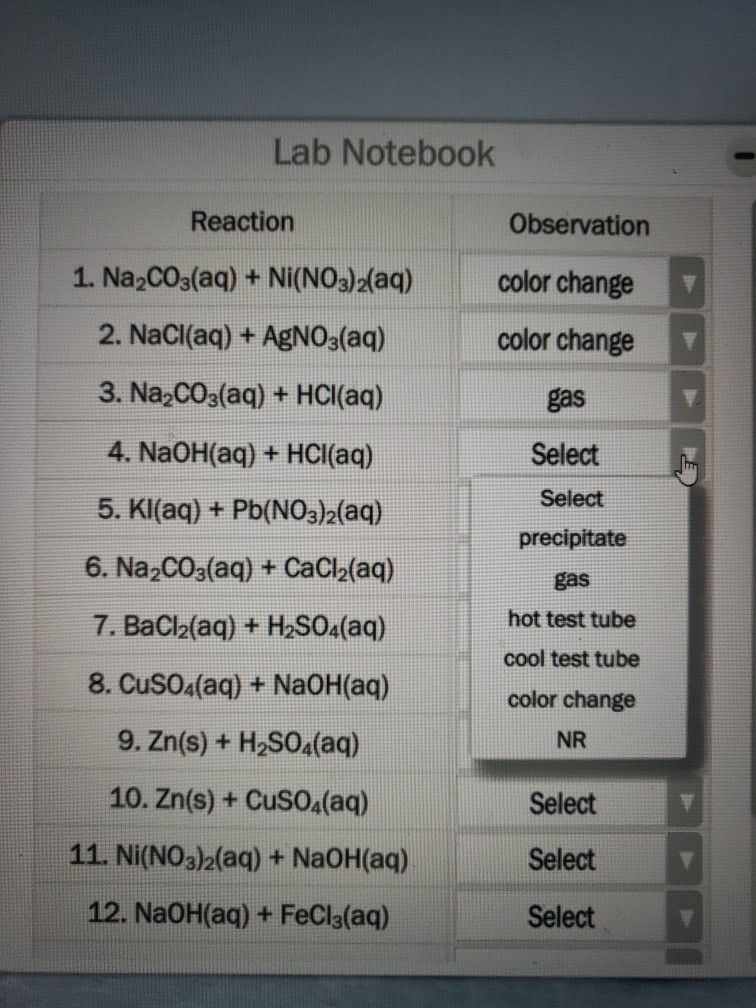 Solved Lab Notebook Observation Reaction 1. Na2CO3(aq) + | Chegg.com