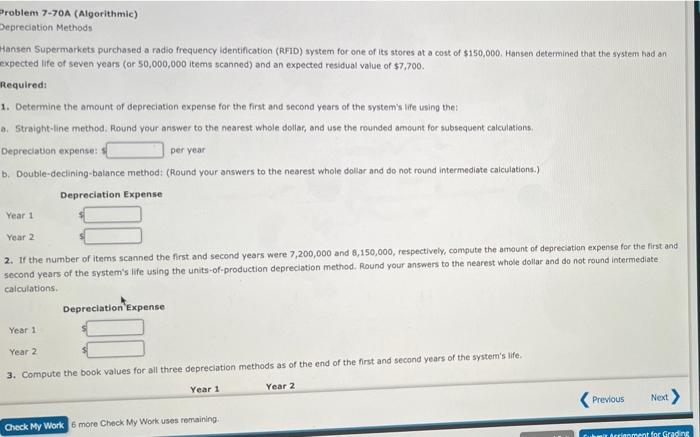Solved Problem 7-70A (Algorithmic) Depreciation Methods | Chegg.com