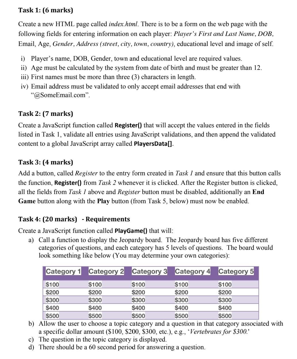 Solved Task 1: (6 marks) Create a new HTML page called | Chegg.com