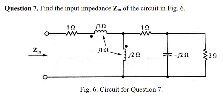 Solved Question 7. ﻿Find the input impedance Zin ﻿of the | Chegg.com