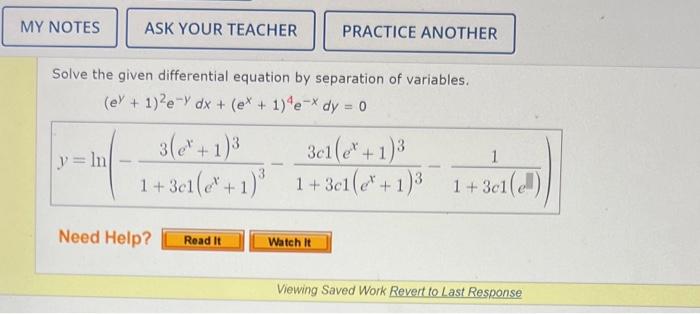 Solved Solve the given differential equation by separation | Chegg.com
