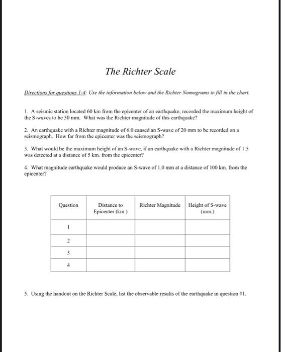 Solved The Richter Scale Directions for questions 1-4 Use | Chegg.com