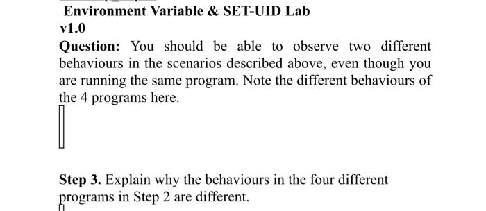 Solved Environment Variable & SET-UID Lab v1.0 Question: You | Chegg.com