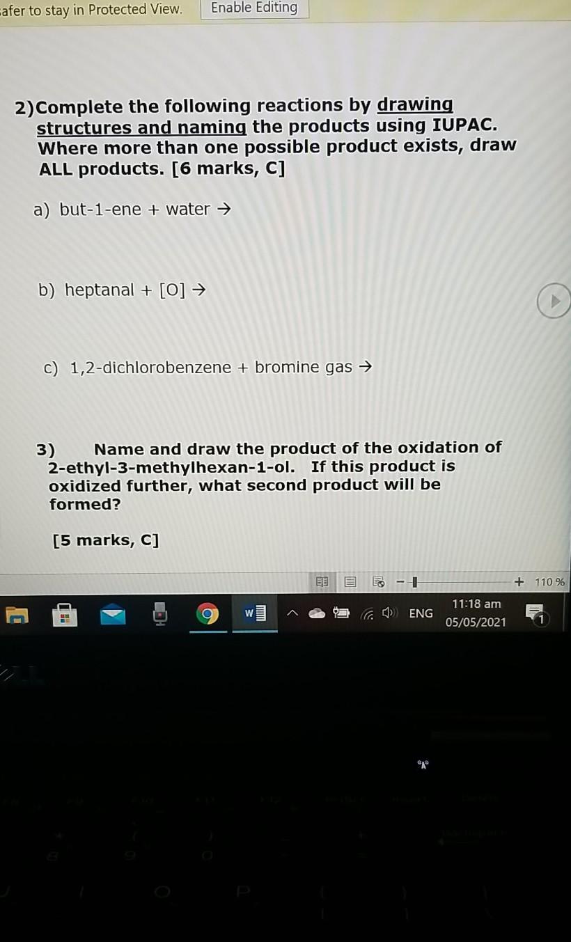 Solved Fafer to stay in Protected View. Enable Editing 2) | Chegg.com