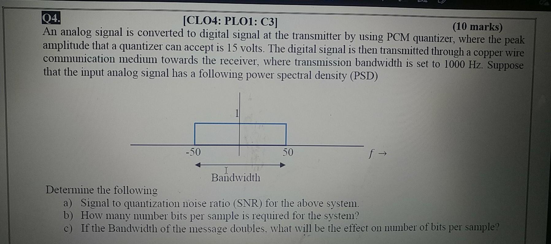 Solved 04. [CLO4: PLO1: C3] (10 marks) An analog signal is | Chegg.com