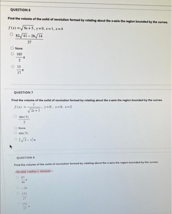 Solved Find the volume of the solid of revolution formed by | Chegg.com