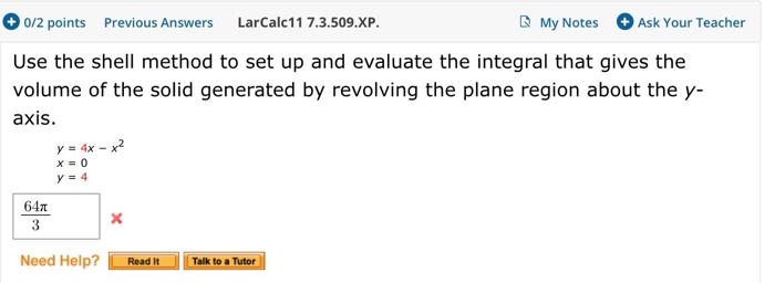 Solved +0/2 points Previous Answers LarCalc11 7.3.509.XP. My | Chegg.com