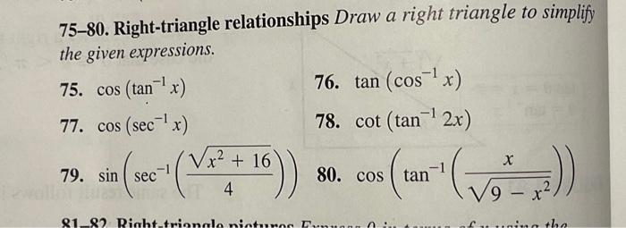 Solved 75-80. Right-triangle relationships Draw a right | Chegg.com