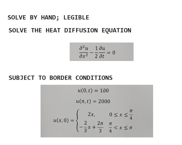 Solved SOLVE BY HAND; LEGIBLESOLVE THE HEAT DIFFUSION | Chegg.com