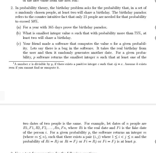 Solved 2. In probability theory, the birthday problem asks | Chegg.com