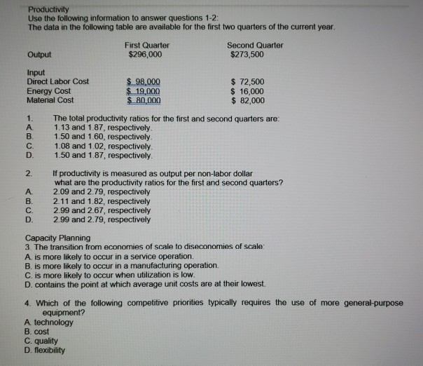 Solved 1. The total productivity ratios for the first and | Chegg.com