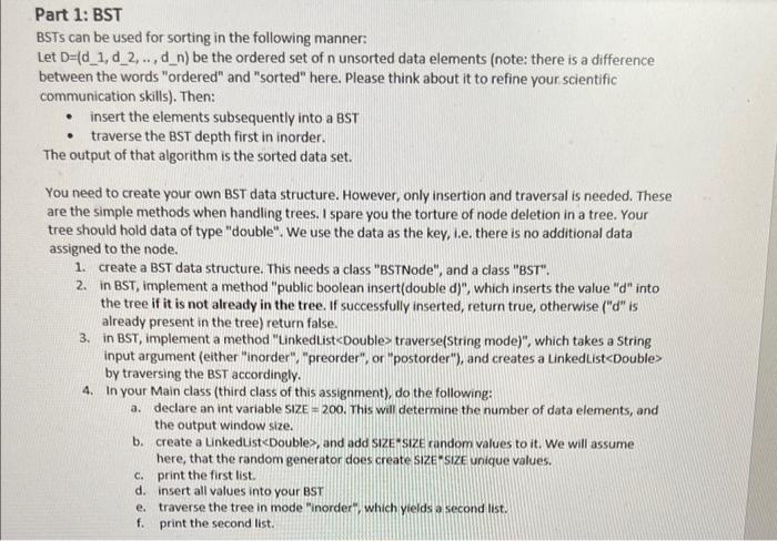 Solved In this assignement you will compare BST Sort with | Chegg.com Solved In this assignement you will compare BST Sort with | Chegg.com