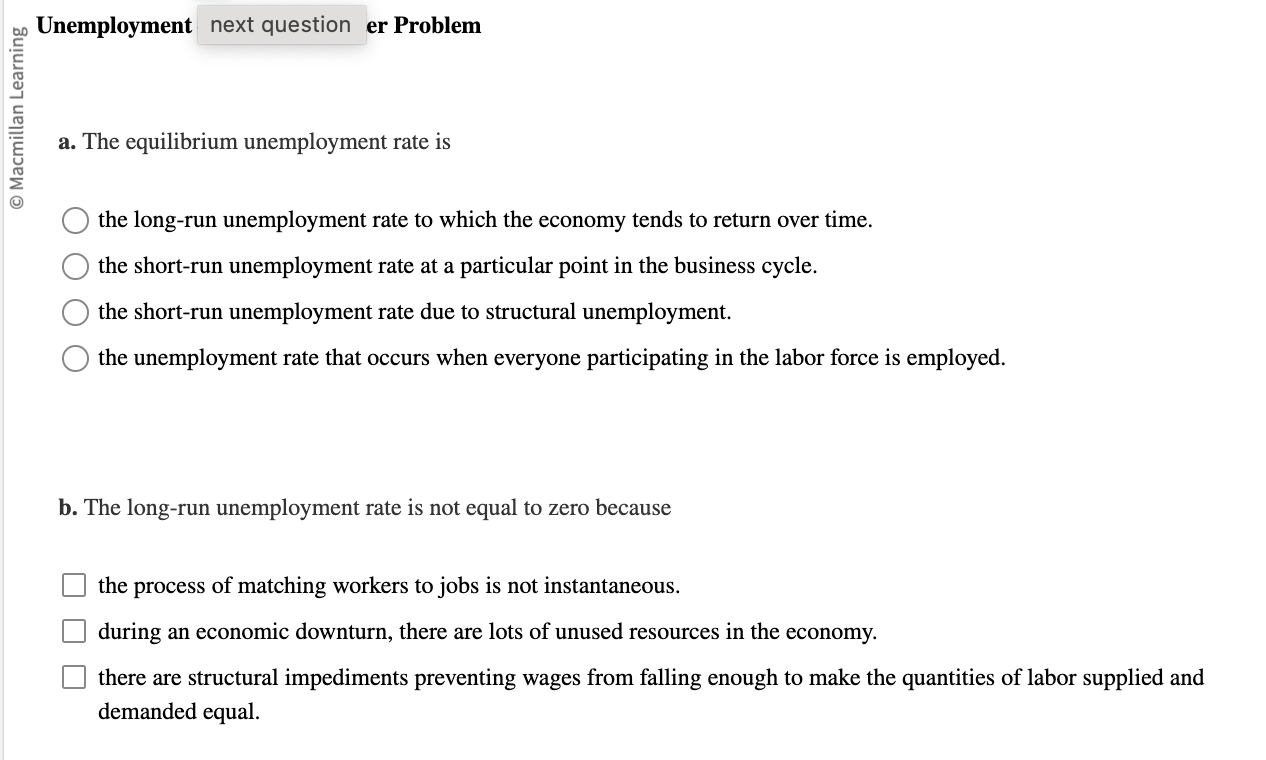 Solved Unemployment next question er Problema. ﻿The | Chegg.com