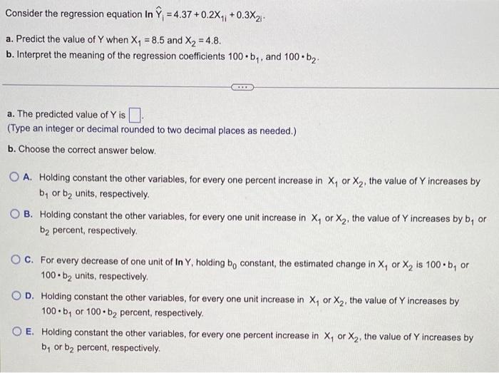 Solved Consider the regression equation | Chegg.com