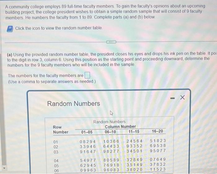 Solved A community college employs 89 full-time faculty | Chegg.com