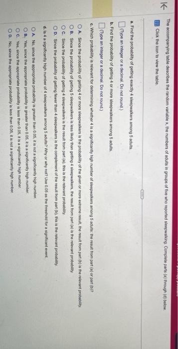 Solved The accompanying table describes the random variable | Chegg.com