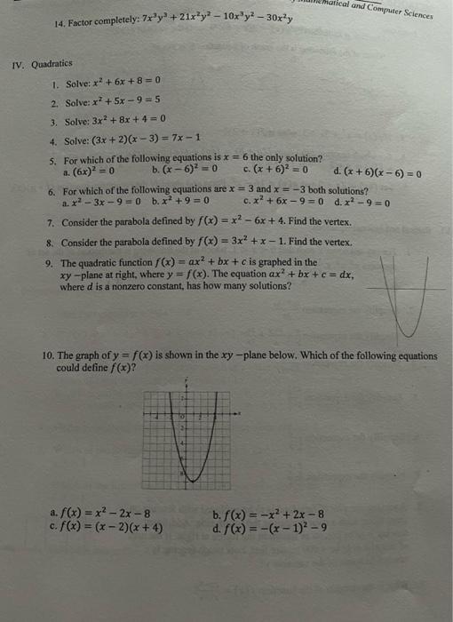 Solved I have to take a placement test for college algebra | Chegg.com