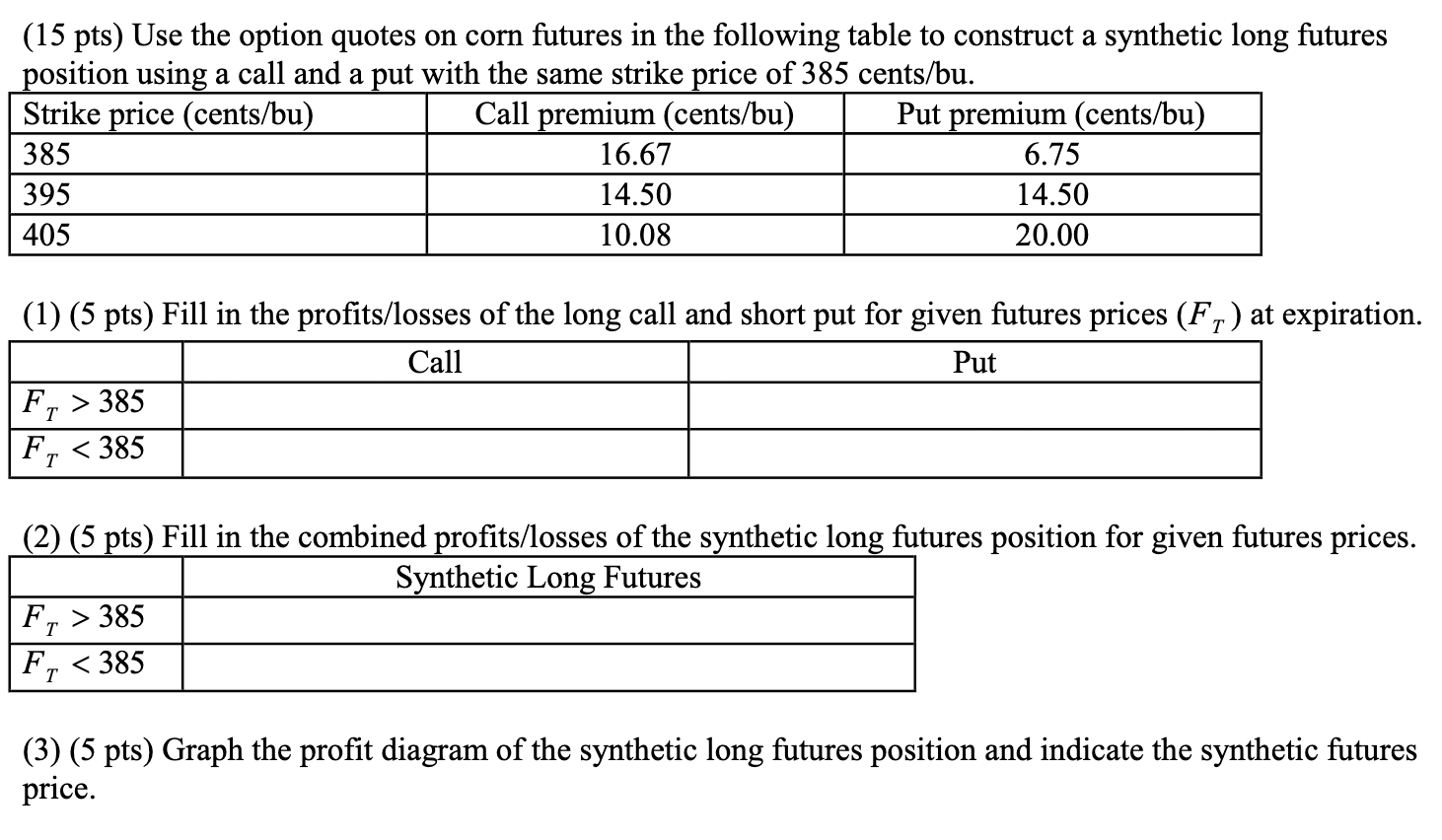 Solved (15 ﻿pts) ﻿Use the option quotes on corn futures in | Chegg.com