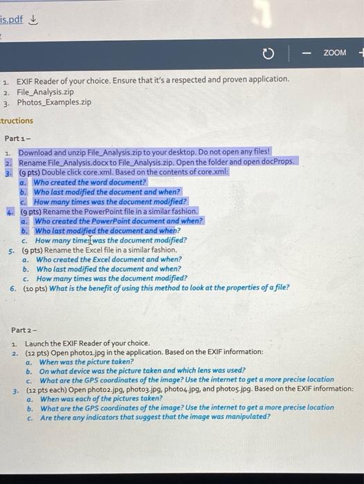 Solved is.pdf - ZOOM 1. EXIF Reader of your choice. Ensure | Chegg.com