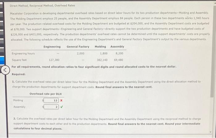 Solved Direct Method, Reciprocal Method, Overhead Rates | Chegg.com