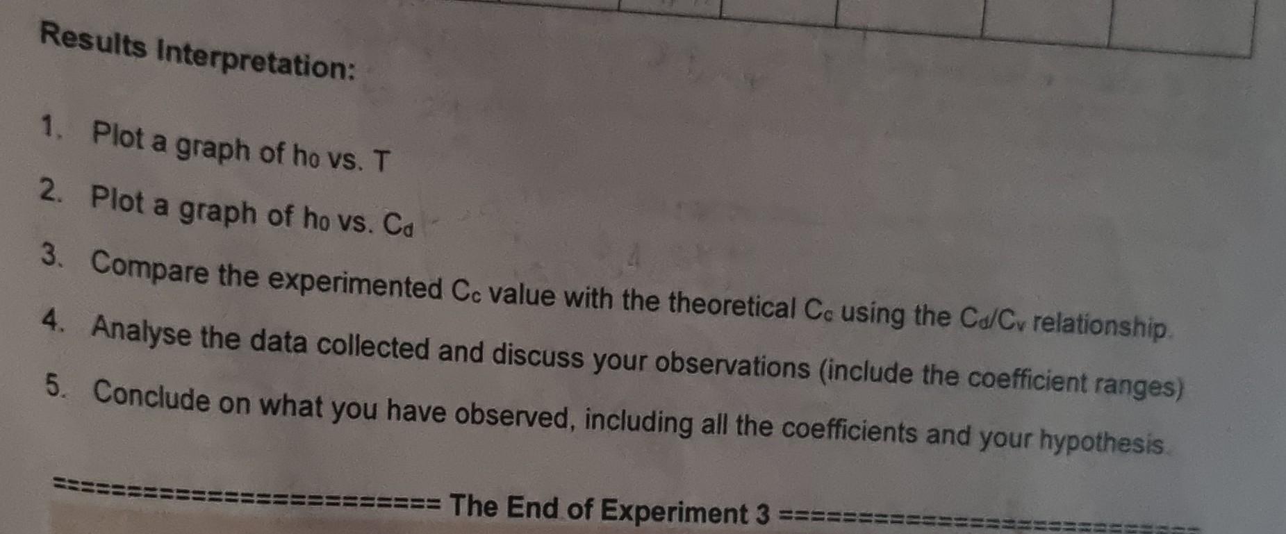 Solved Results Interpretation: 1. Plot a graph of ho vs. T | Chegg.com