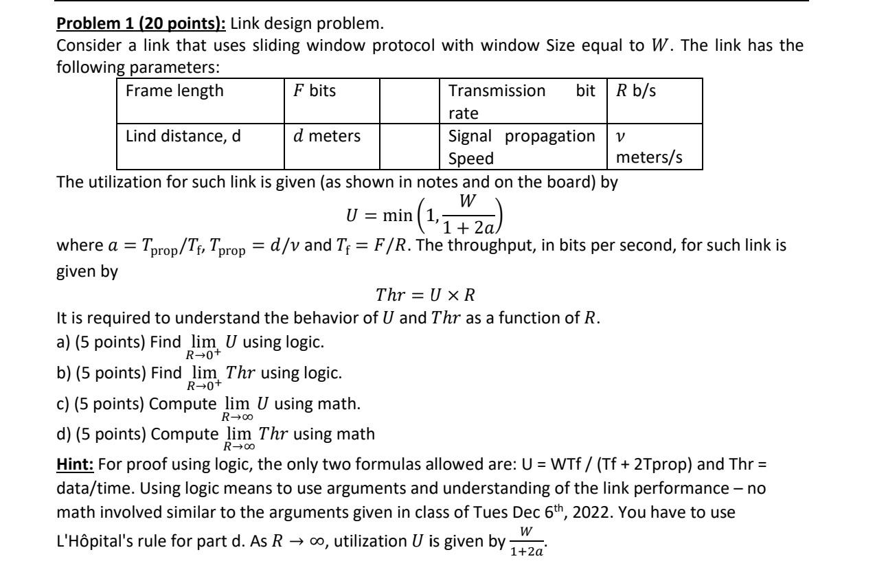 Solved Problem 1 ( 20 points): Link design problem. Consider | Chegg.com