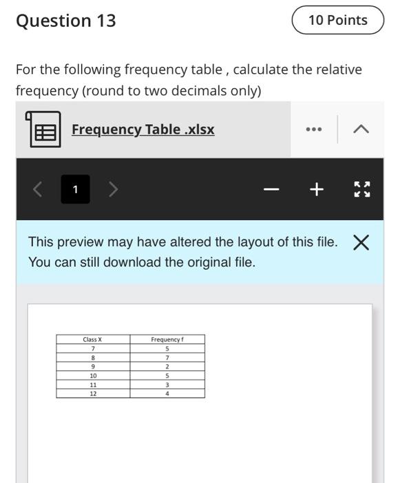 Solved \begin{tabular}{|c|c|} \hline Class X & Frequency f | Chegg.com