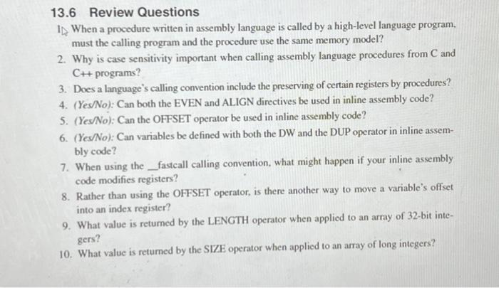 Solved 13.6 Review Questions 1. When a procedure written in | Chegg.com