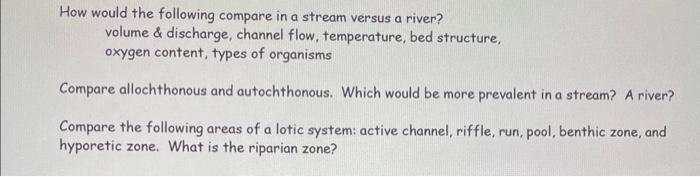 Solved How would the following compare in a stream versus a | Chegg.com