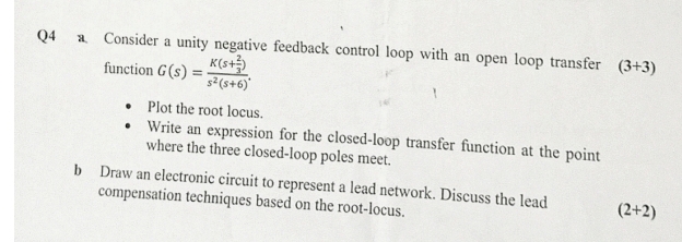 Solved Q4a. ﻿Consider a unity negative feedback control loop | Chegg.com