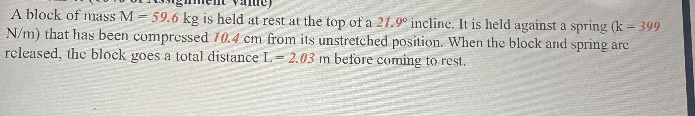 Solved A block of mass M=59.6kg ﻿is held at rest at the top | Chegg.com