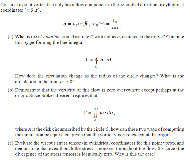 Solved Consider a point vortex that only has a flow | Chegg.com