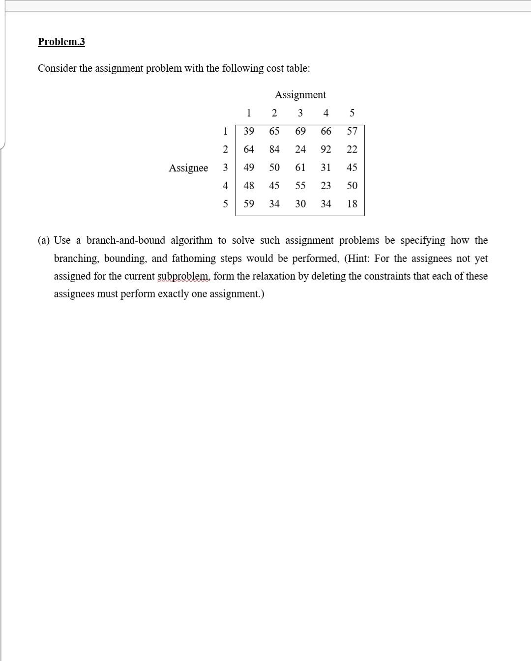 Solved Problem.3 Consider the assignment problem with the | Chegg.com
