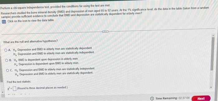 Solved Perform a chi-square independence test, provided the | Chegg.com